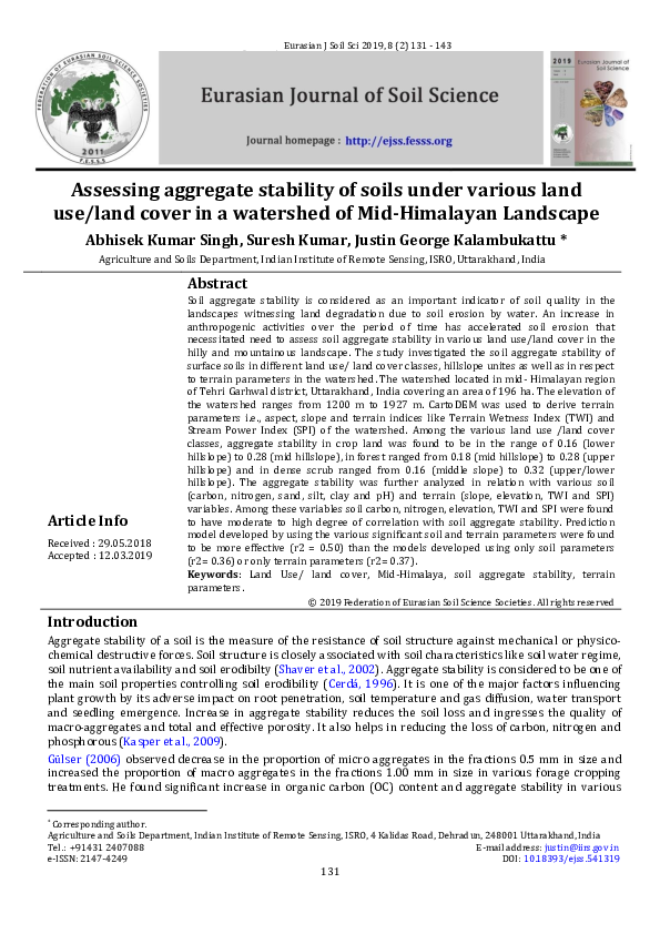 (PDF) Assessing aggregate stability of soils under various land use/land cover in a watershed of ...