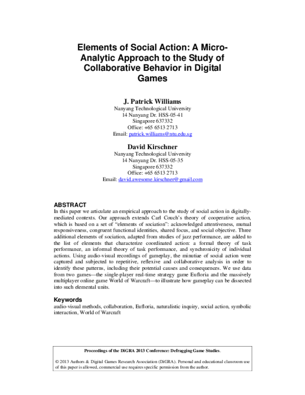 (PDF) Elements of Social Action: A Micro- Analytic Approach to the ...