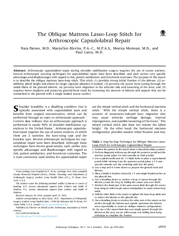 (PDF) The Oblique Mattress Lasso-Loop Stitch for Arthroscopic ...
