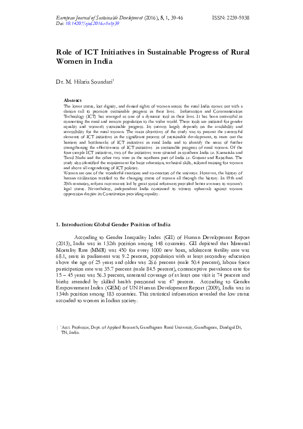 (PDF) Role of ICT Initiatives in Sustainable Progress of Rural Women in ...