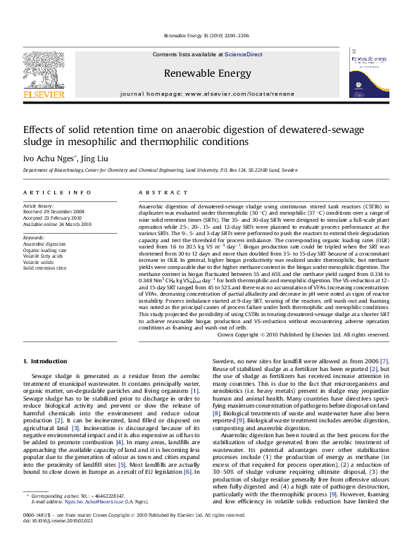 (PDF) Effects of solid retention time on anaerobic digestion of ...
