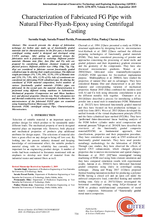 (PDF) Characterization of Fabricated FG Pipe with Natural Fiber-Flyash ...