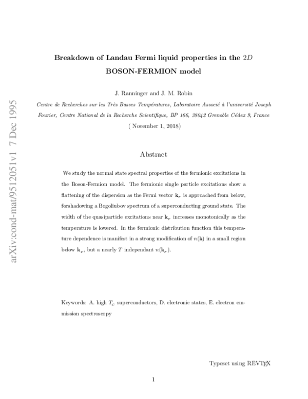 (PDF) Breakdown of Landau Fermi liquid properties in the 2D Boson ...