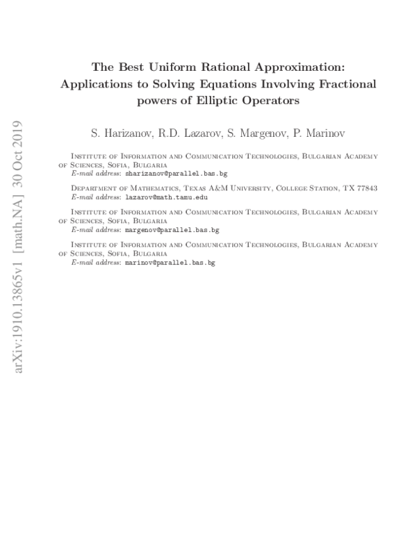 (PDF) The Best Uniform Rational Approximation: Applications to Solving ...