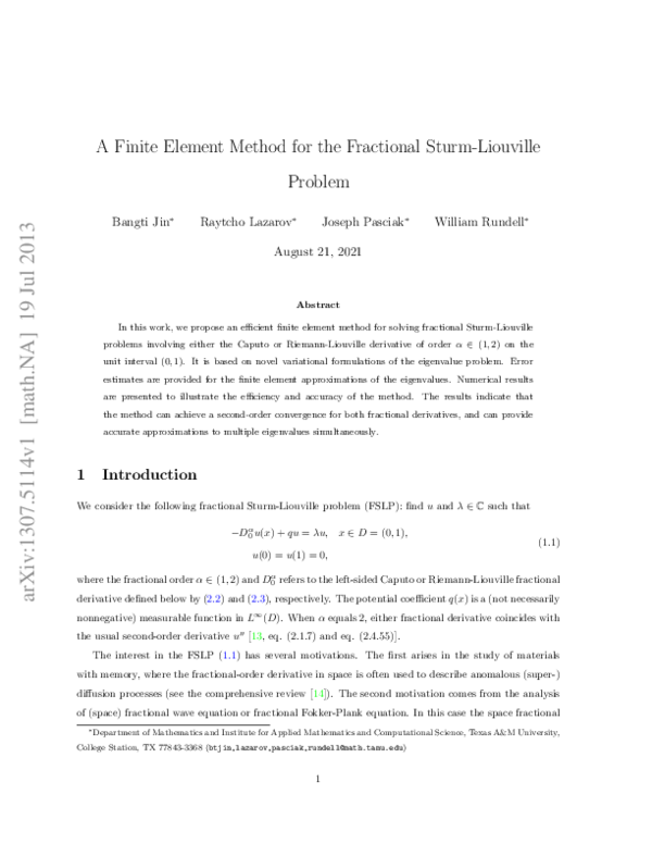 A Finite Element Method for the Fractional Sturm-Liouville Problem