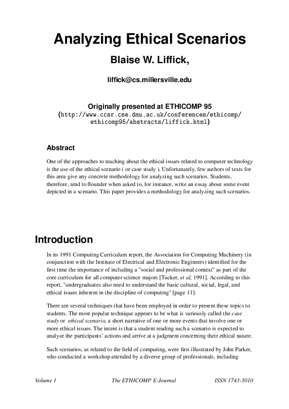 (PDF) Analyzing Ethical Scenarios