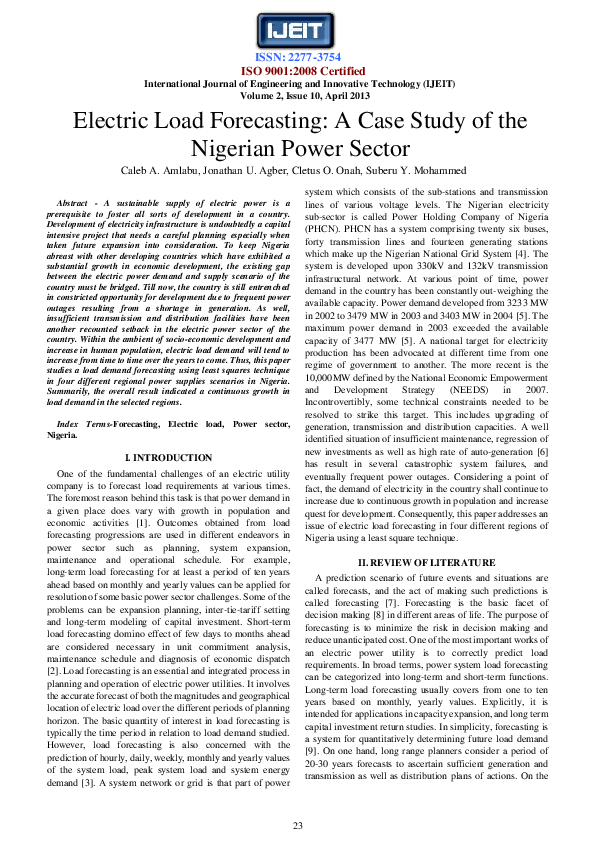 (PDF) Electric Load Forecasting : A Case Study of the Nigerian Power Sector