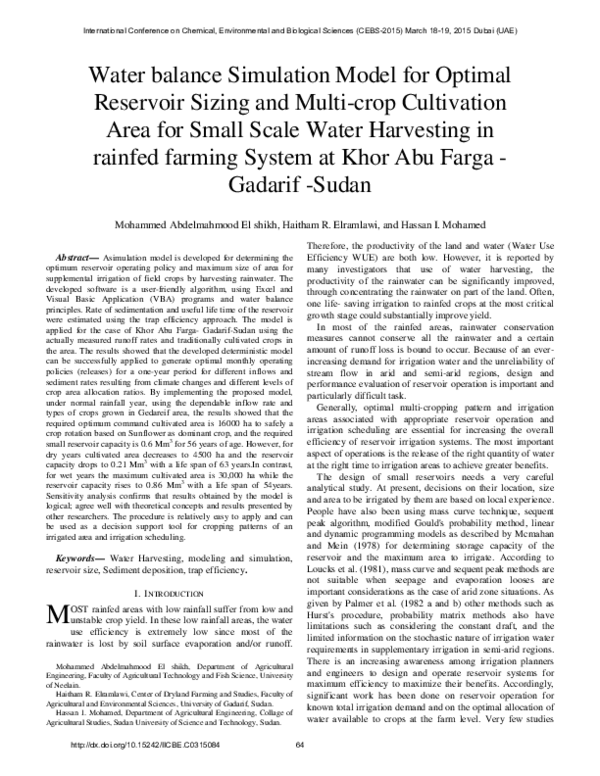 (PDF) Water balance Simulation Model for Optimal Reservoir Sizing and ...