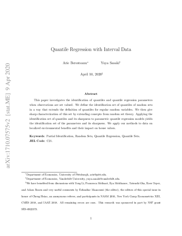 (PDF) Quantile regression with interval data