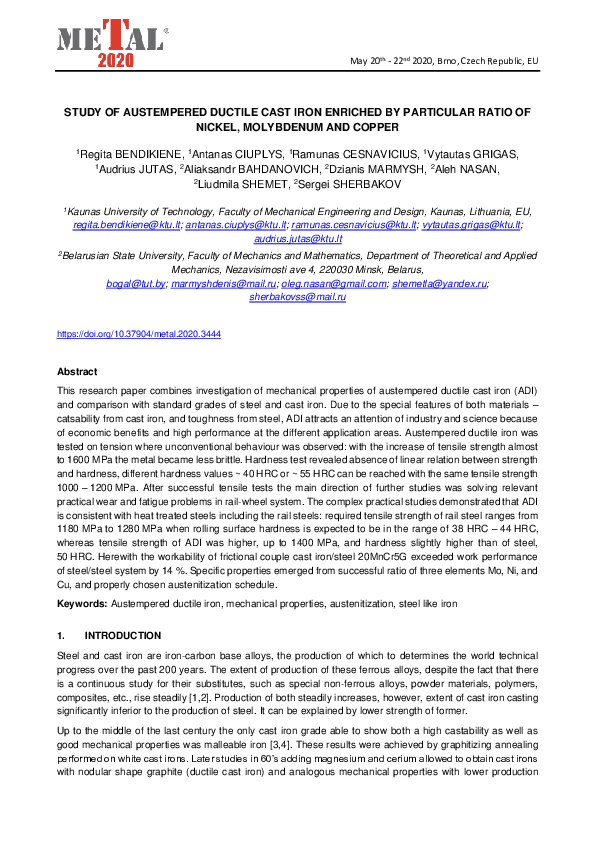 (PDF) STUDY OF AUSTEMPERED DUCTILE CAST IRON ENRICHED BY PARTICULAR ...