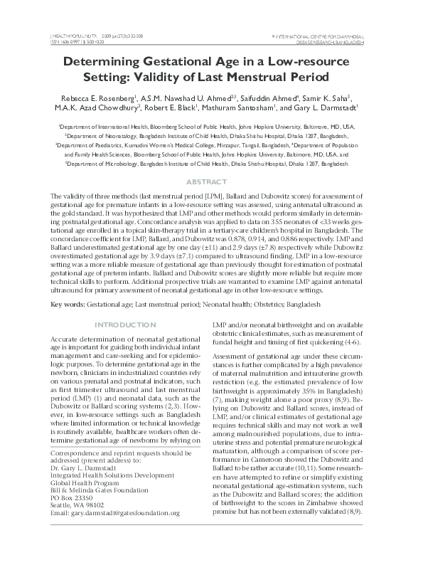 (PDF) Determining gestational age in a low-resource setting: validity ...