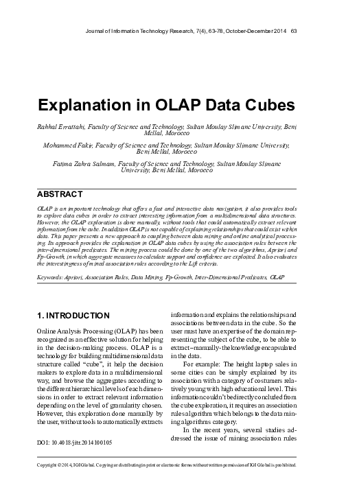 (PDF) Explanation in OLAP Data Cubes | Fatima zahra SALMAM - Academia.edu