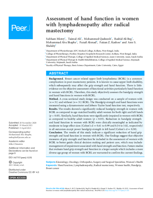 (PDF) Assessment of hand function in women with lymphadenopathy after ...