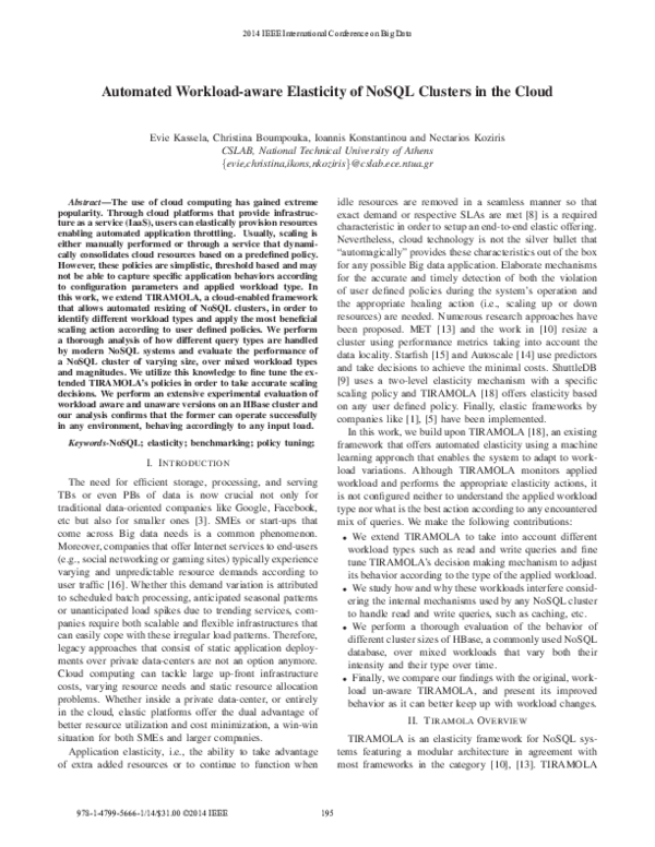 Pdf Automated Workload Aware Elasticity Of Nosql Clusters In The
