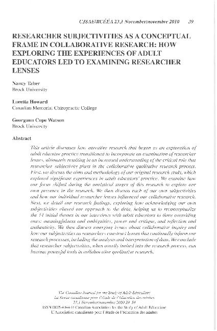 (PDF) Researcher Subjectivities as a Conceptual Frame in Collaborative ...