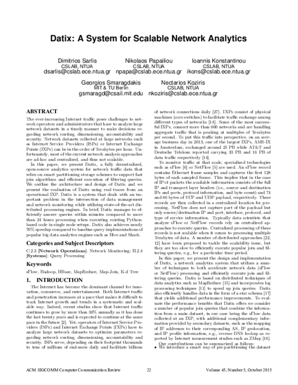(PDF) Datix: A System for Scalable Network Analytics