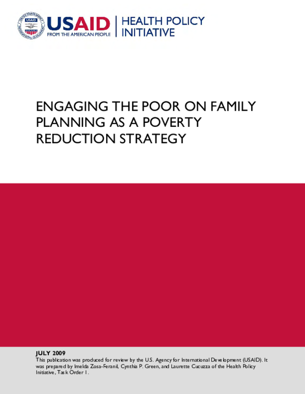(PDF) Engaging the poor on family planning as a poverty reduction strategy