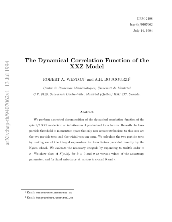 (PDF) The Dynamical Correlation Function of the XXZ Model