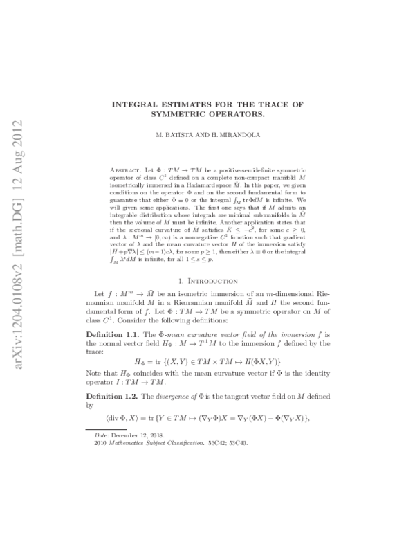 (PDF) Integral Estimates for the Trace of Symmetric Operators | Heudson ...