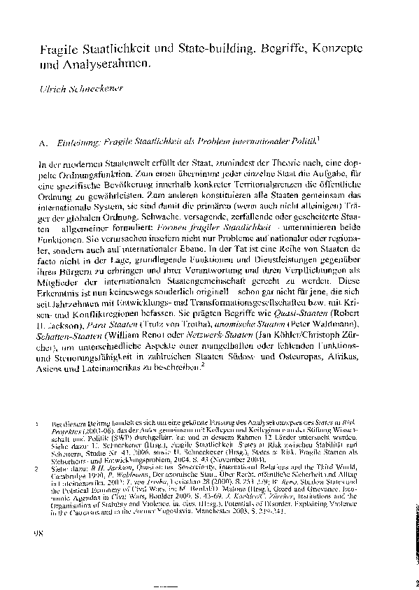 (PDF) Fragile Staatlichkeit und State-building. Begriffe, Konzepte und ...