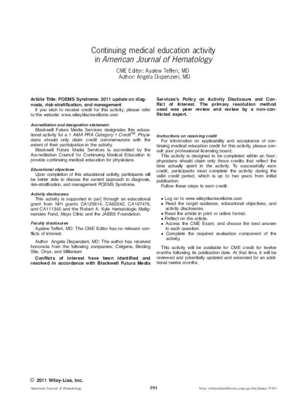 (PDF) POEMS syndrome: 2011 update on diagnosis, risk-stratification ...