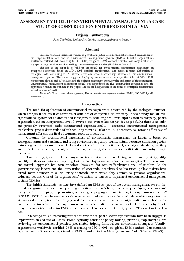 (PDF) Assessment model of environmental management: a case study of ...