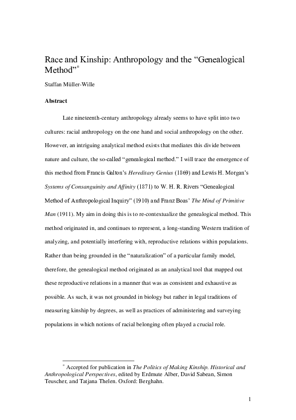 (PDF) Race and Kinship: Anthropology and the "Genealogical Method"