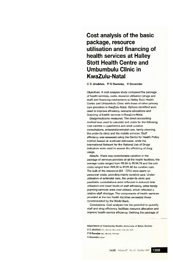 (PDF) Cost analysis of the basic package, resource utilisation and ...