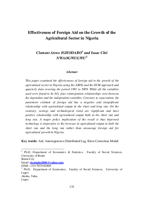 (PDF) Effectiveness of Foreign Aid on the Growth of the Agricultural ...