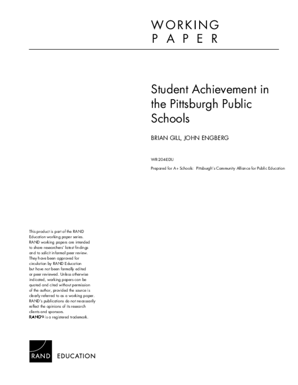 (PDF) Student Achievement in the Pittsburgh Public Schools
