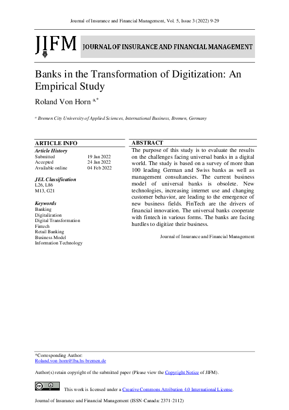 (PDF) Banks in the Transformation of Digitization: An Empirical Study