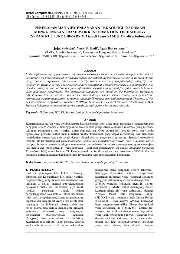 (PDF) PENERAPAN MANAJEMENLAYANAN TEKNOLOGI INFORMASI MENGGUNAKAN ... (PDF) PENERAPAN MANAJEMENLAYANAN TEKNOLOGI INFORMASI MENGGUNAKAN ...