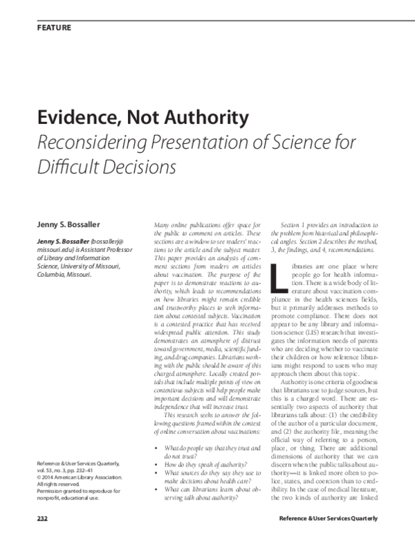 (PDF) Evidence, Not Authority