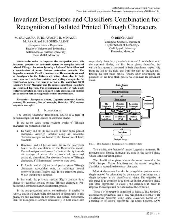 (PDF) www.ijacsa.thesai.org Invariant Descriptors and Classifiers ...