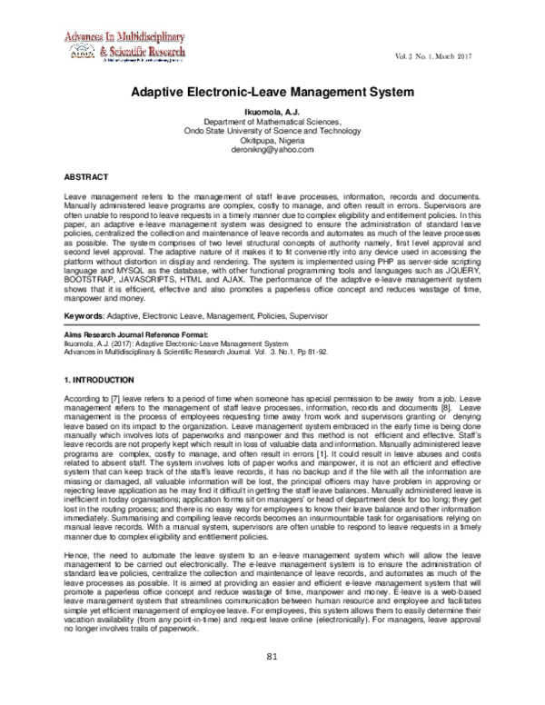 (PDF) Adaptive Electronic-Leave Management System