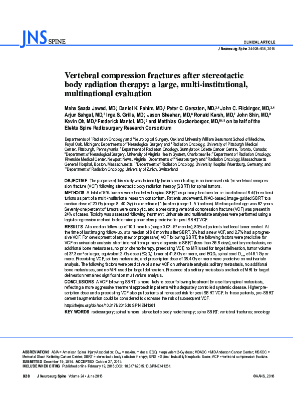 (PDF) Vertebral compression fractures after stereotactic body radiation ...
