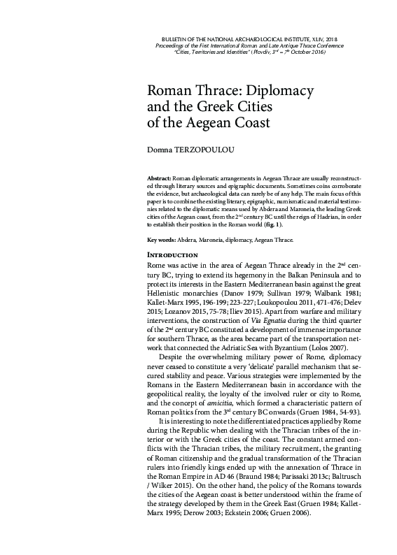(PDF) Roman Thrace: Diplomacy and the Greek Cities of the Aegean Coast