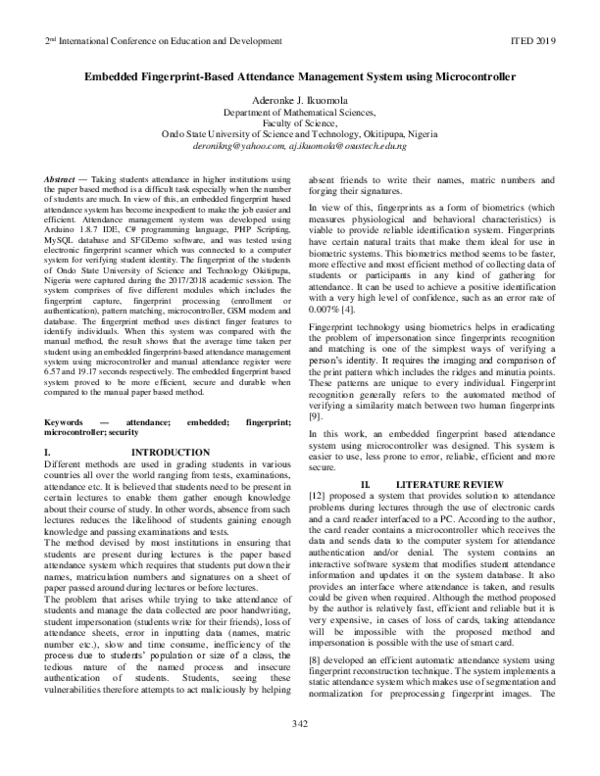 Pdf Embedded Fingerprint Based Attendance Management System Using Microcontroller