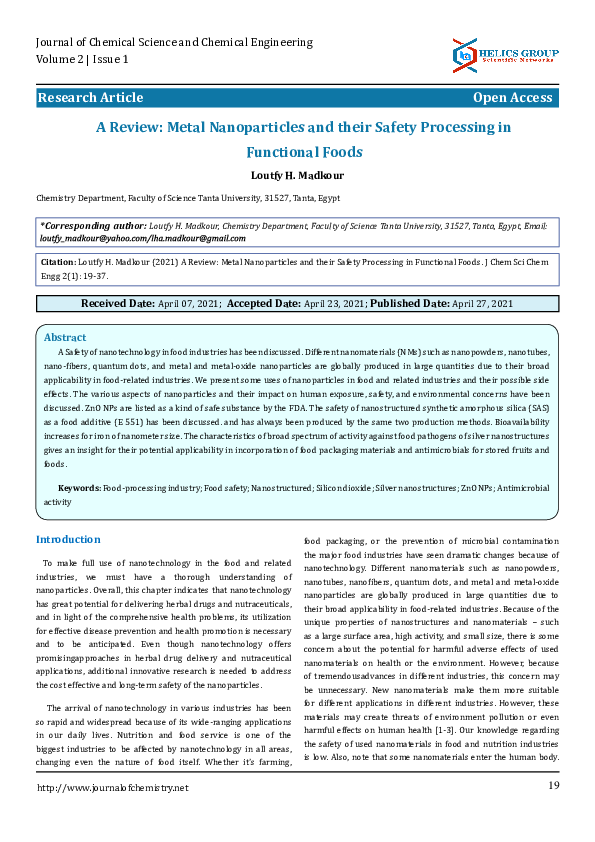 (PDF) A Review: Metal Nanoparticles and their Safety Processing in