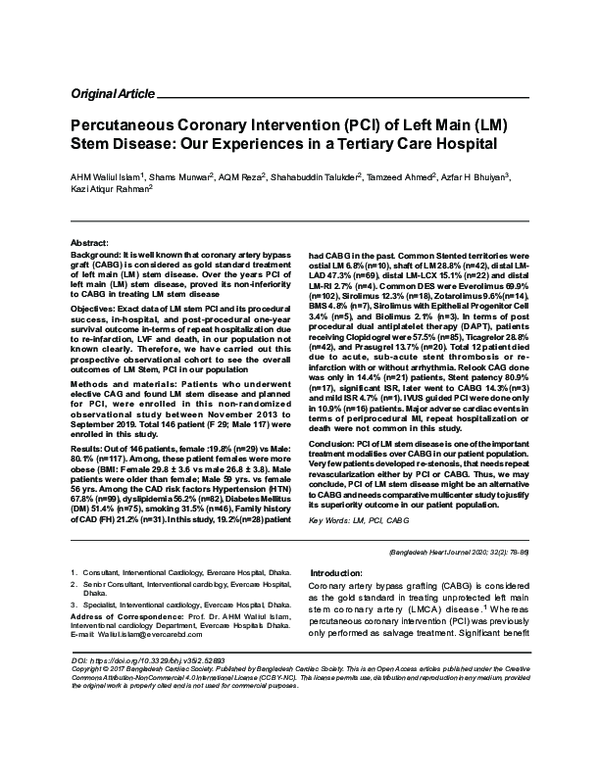 (PDF) Percutaneous Coronary Intervention (PCI) of Left Main (LM) Stem ...