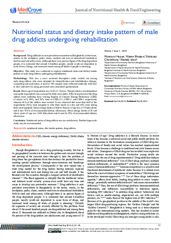 (PDF) Nutritional Status and Dietary Intake Pattern of Male Drug ...
