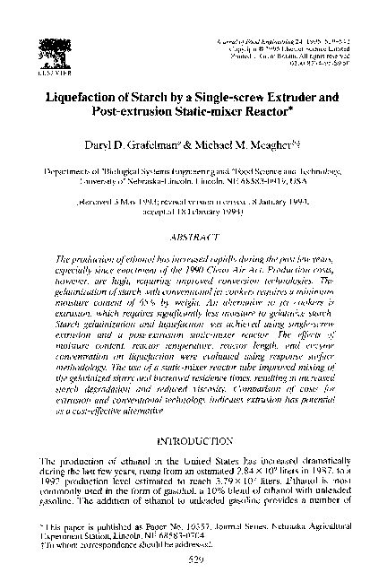 (PDF) Liquefaction of starch by a single-screw extruder and post ...