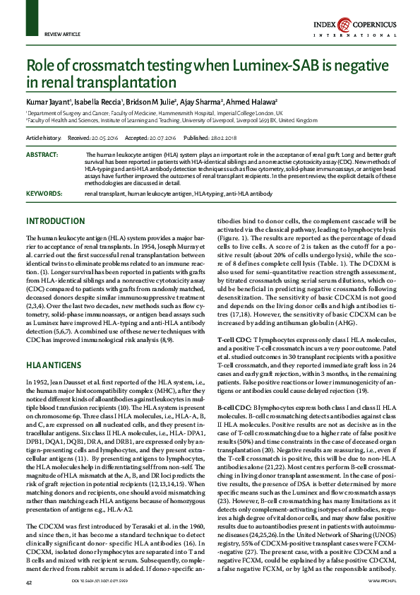 (PDF) Role of crossmatch testing when Luminex-SAB is negative in renal ...
