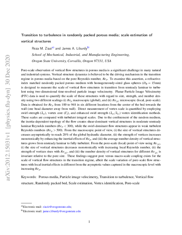 (PDF) Transition to turbulence in randomly packed porous media; scale ...