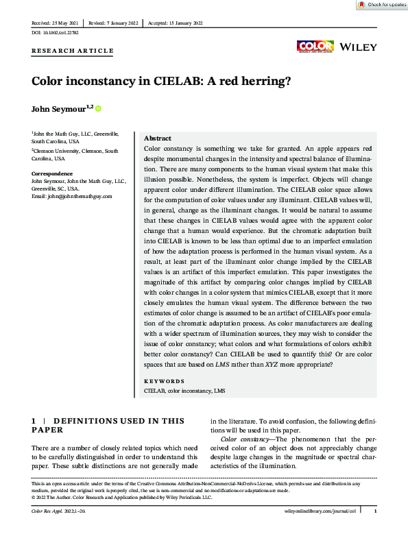(PDF) Color inconstancy in CIELAB: A red herring