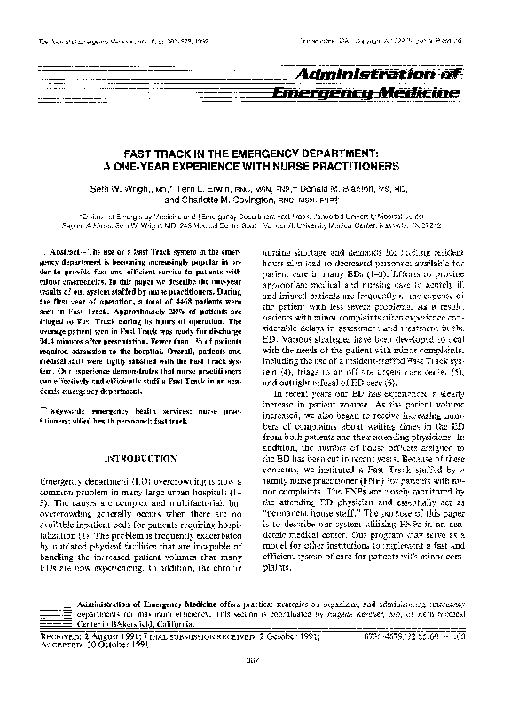 (PDF) Fast Track in the emergency department: a one-year experience ...