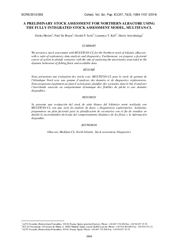 (PDF) A Preliminary Stock Assessment for Northern Albacore Using the ...