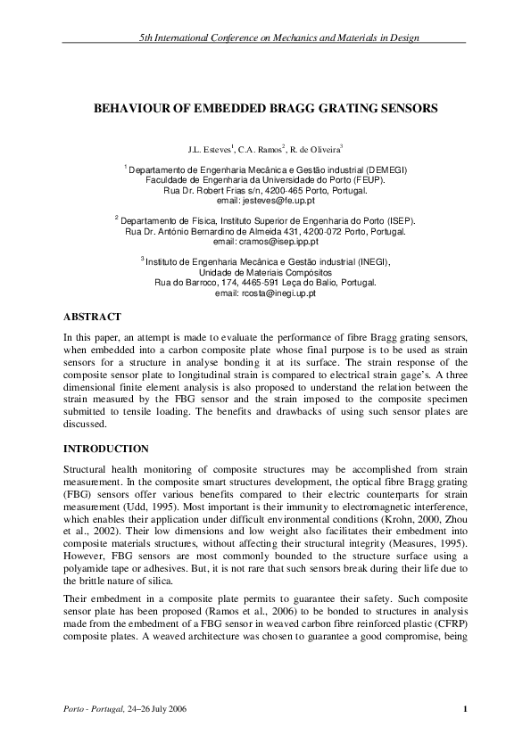 (PDF) Behaviour of Embedded Bragg Grating Sensors