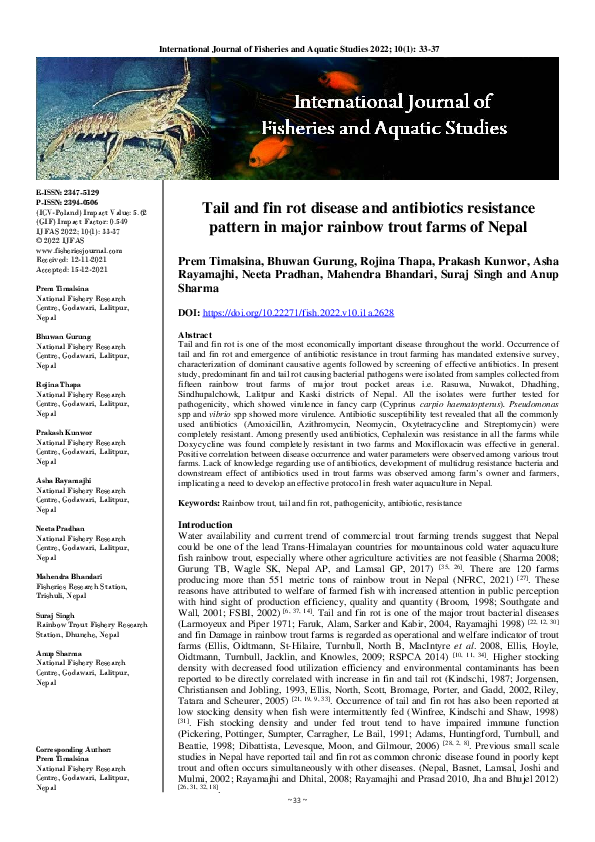 (PDF) Antibiotic Resistance in Tail and Fin Rot of Rainbow Trout in Nepal