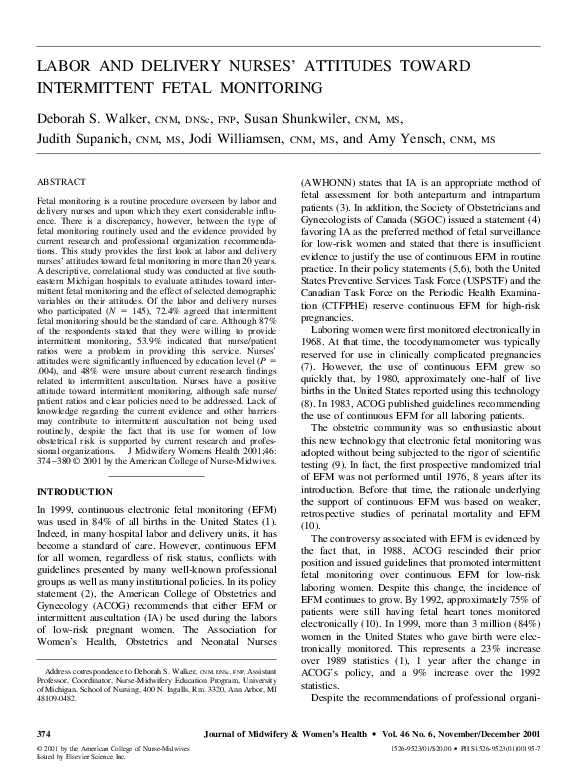 (PDF) Labor and delivery nurses' attitudes toward intermittent fetal ...